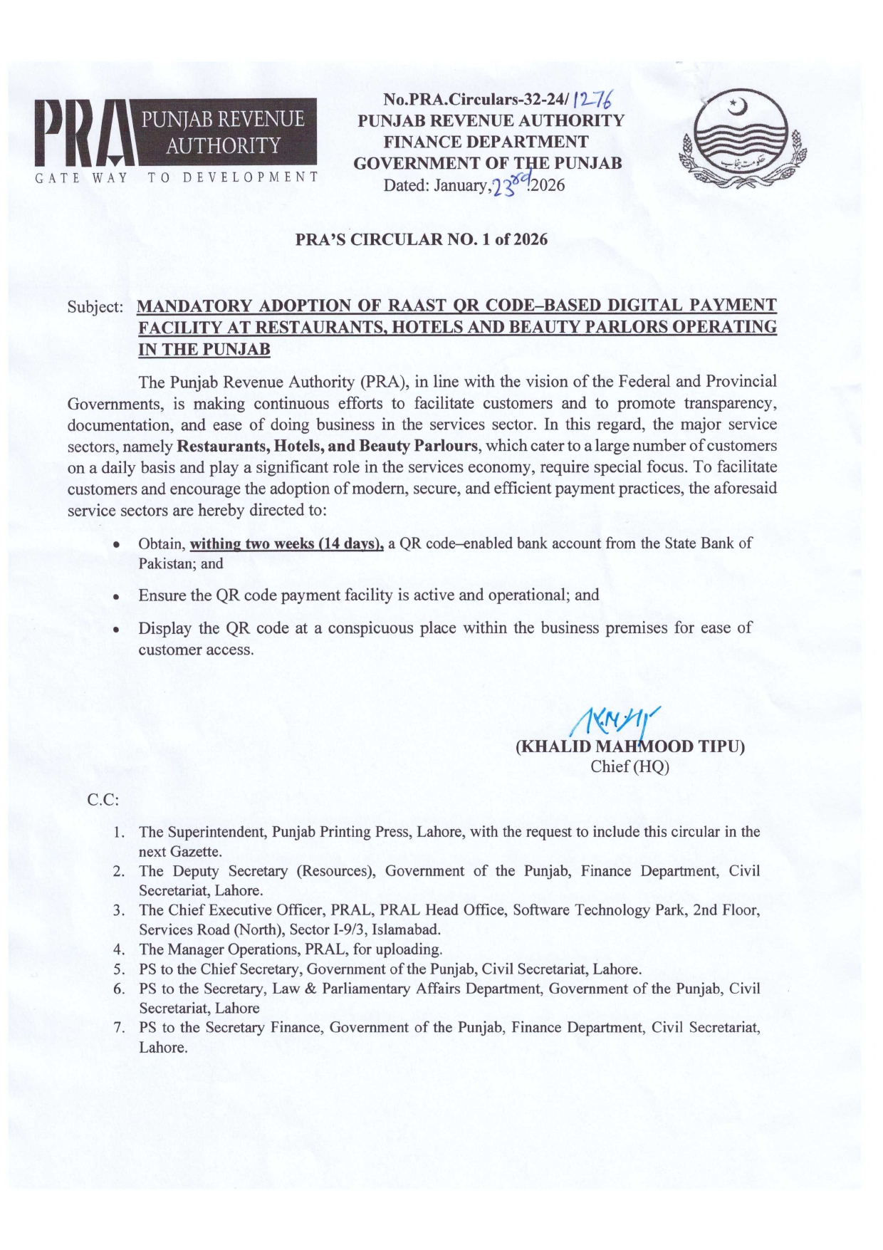 PRA mandates RAAST QR payments | Xact Legal